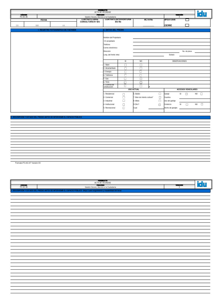 FO-SC-06 Acta de Vecindad 4 | PDF
