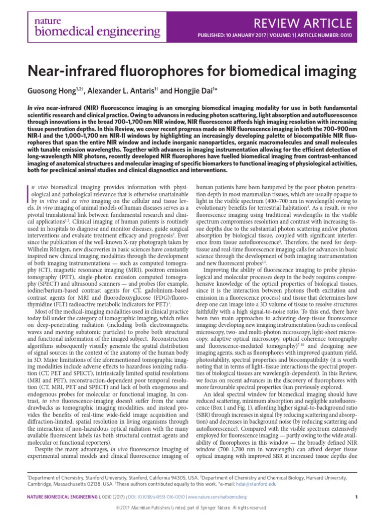 Near-Infrared Fluorophores For Biomedical Imaging: Review Article | PDF ...