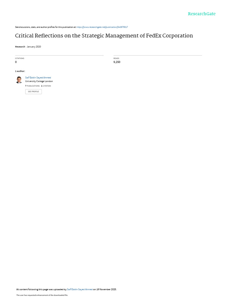 Critical Reflections On The Strategic Management of Fedex Corporation ...