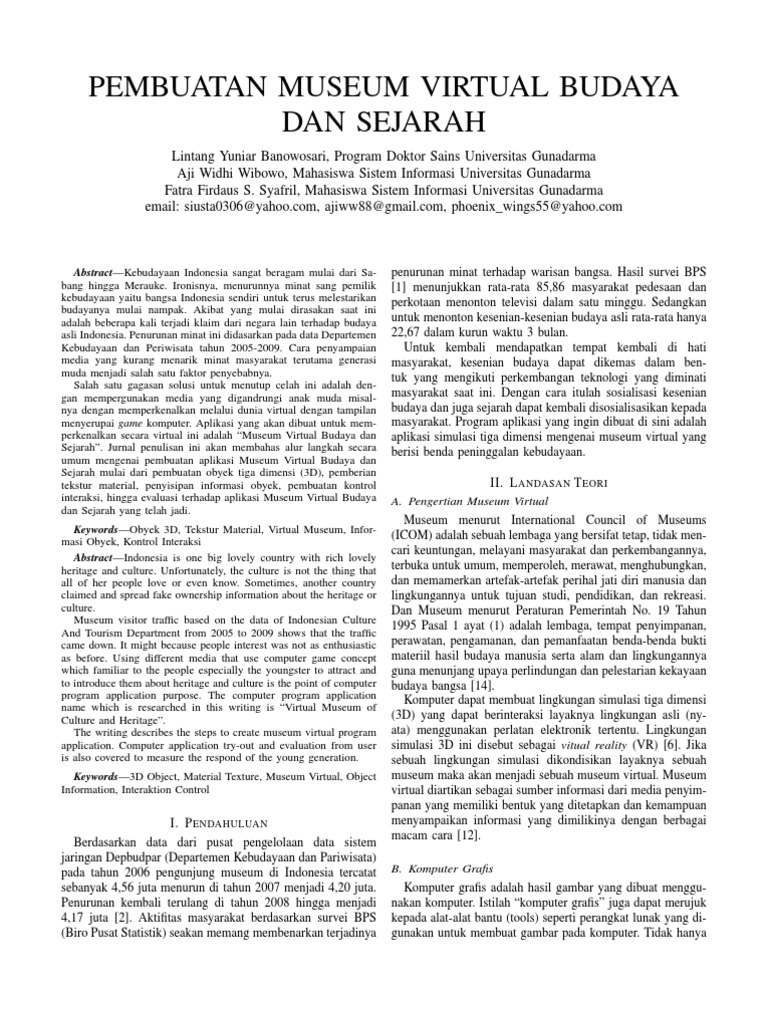 (JURNAL) Pembuatan Museum Virtual Budaya Dan Sejarah | PDF
