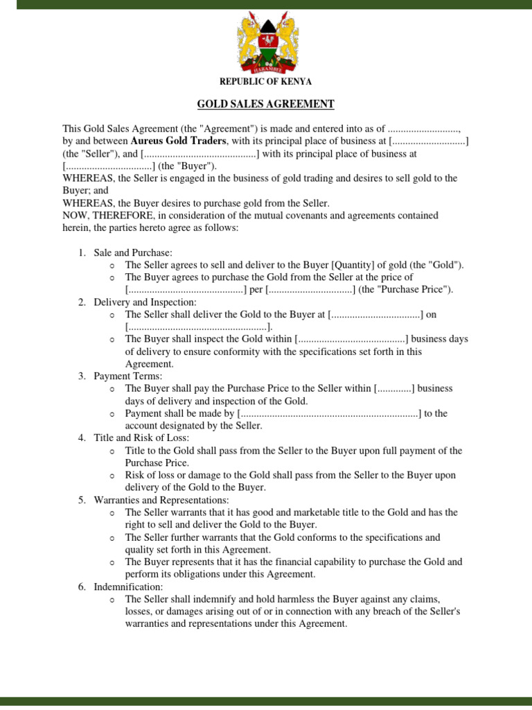 AGREEMENT GOLD | PDF | Indemnity | Sales