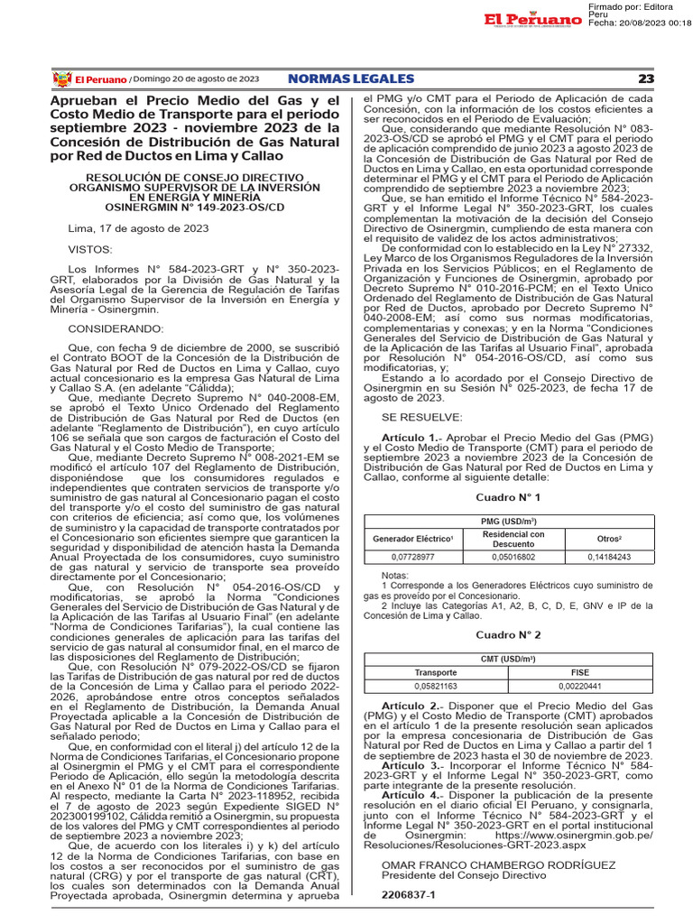 149-2023-OS-CD - PMG CMT Septiembre A Octubre 2023 | PDF | Concesión ...