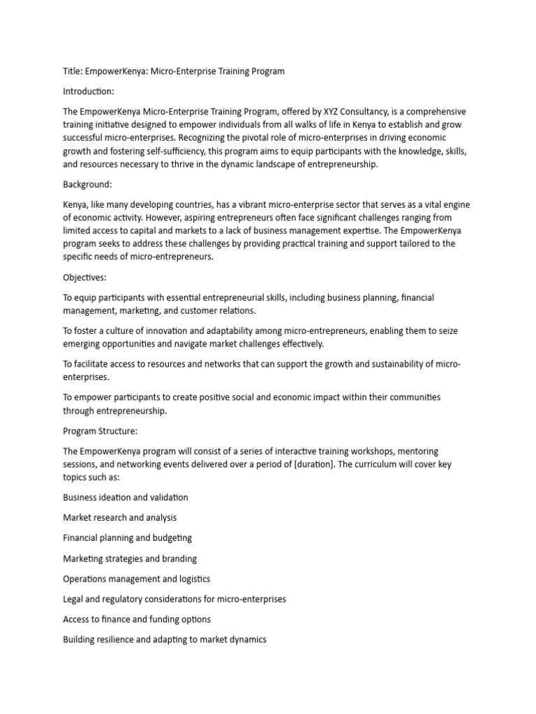EmpowerKenya Micro-Enterprise Training Program | PDF | Entrepreneurship | Empowerment
