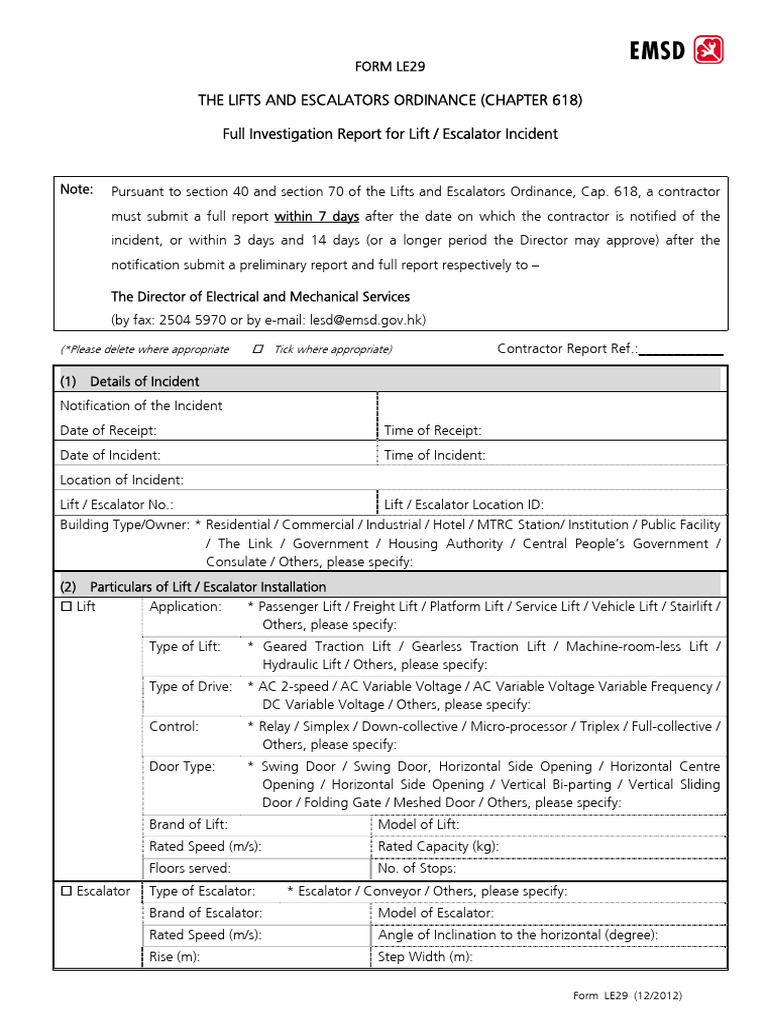 Lift/Escalator Incident Investigation Report | PDF | Elevator | Escalator