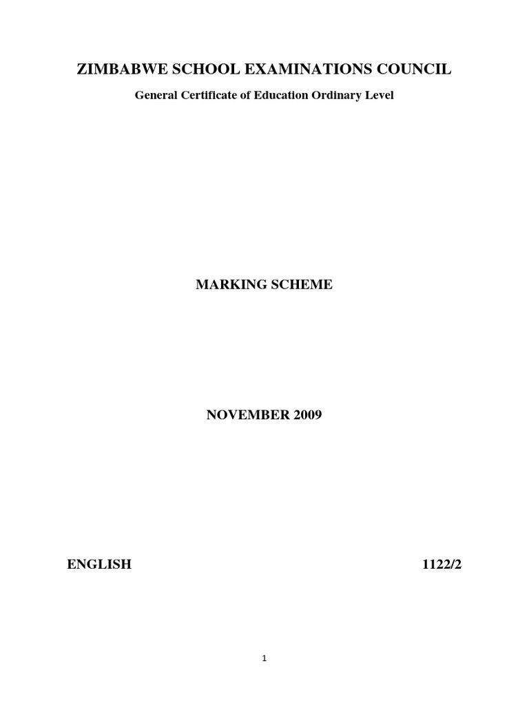 Zimbabwe O-Level English Marking Scheme | PDF | Comma | Foam