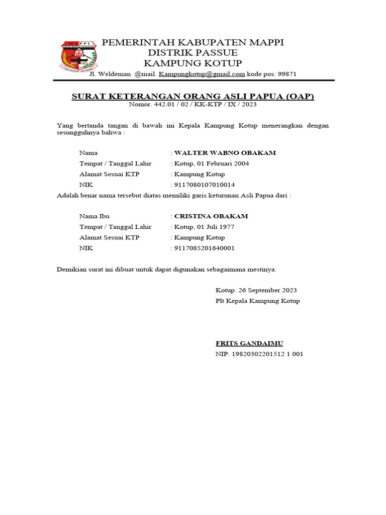 Surat Oap | PDF