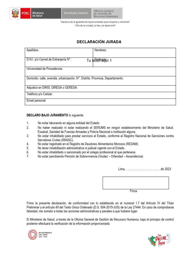 04-Declaracion Jurada Serums | PDF