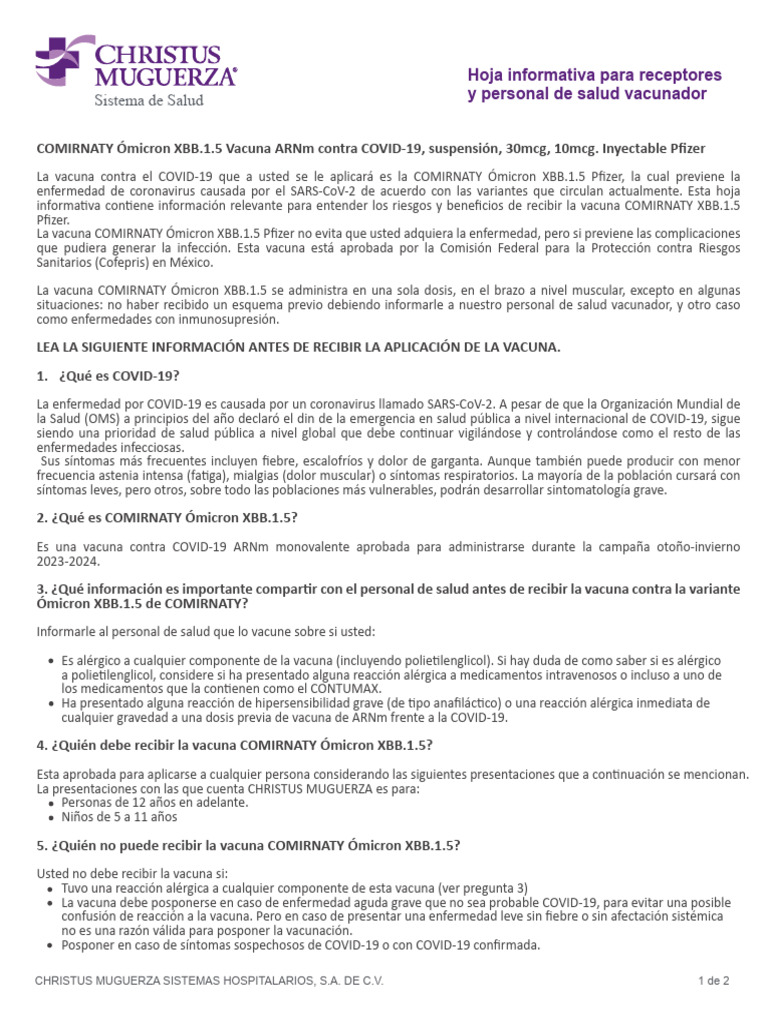 Hoja Informativa para Paciente COVID 19 | PDF | Vacunas | Cuidado de la ...