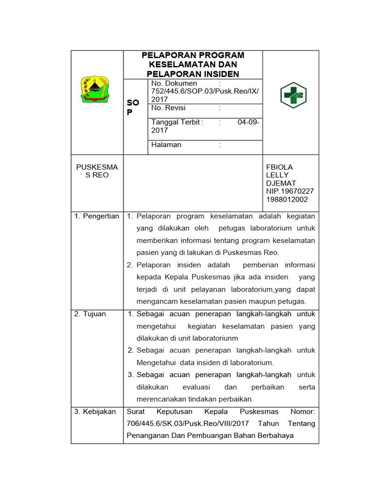 Sop Pelaporan Program Keselamatan Keselamatan Dan Pelaporan Insiden ...