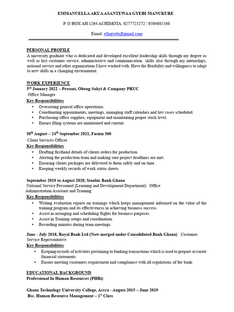 Emmanuella Gyebi - Curriculum Vitae | PDF | Business
