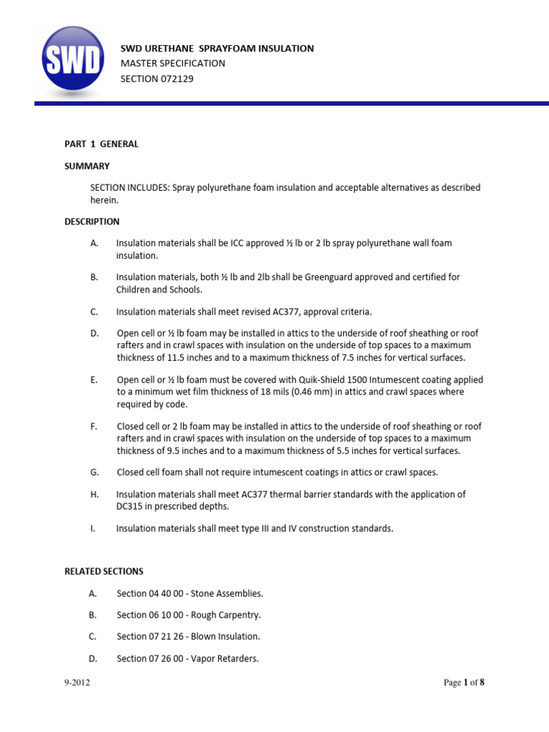 Wall Specification SWD 07214 | PDF | Building Insulation | Polyurethane