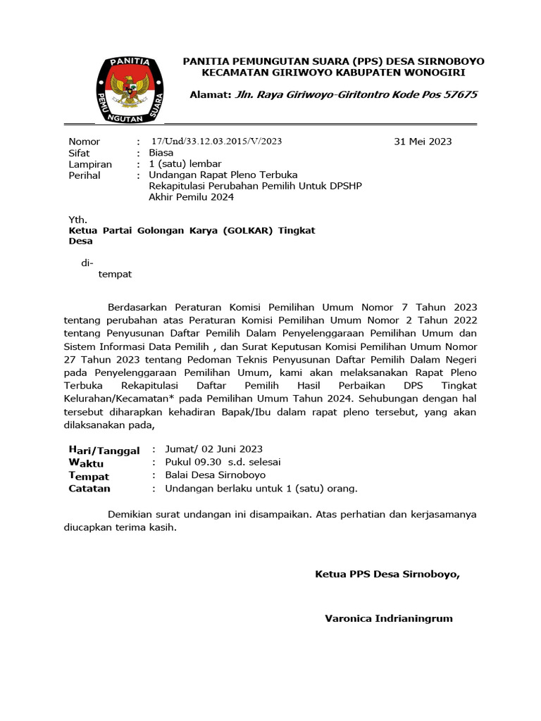 Undangan DPSHP Partai Golkar | PDF