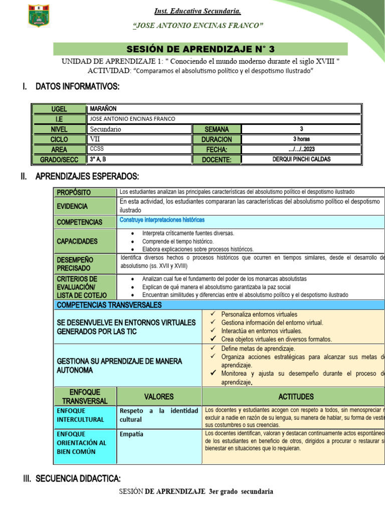SESION 3 CCSS, 3er Sec | PDF | Aprendizaje | Enseñando