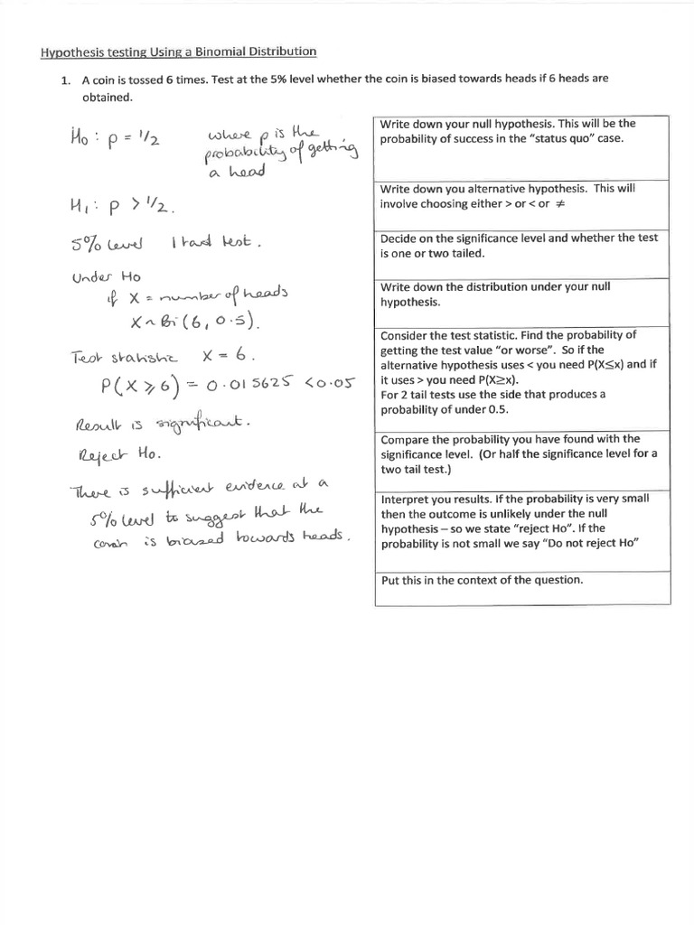 Binomial Hypothesis Testing With Sol | PDF