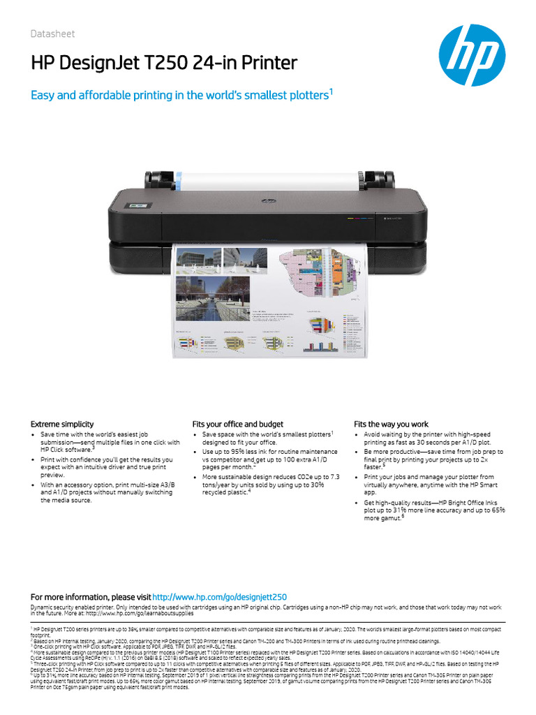 HP DesignJet T250 24-In Printer 5HB06A v3 | PDF | Printer (Computing) | Hewlett Packard