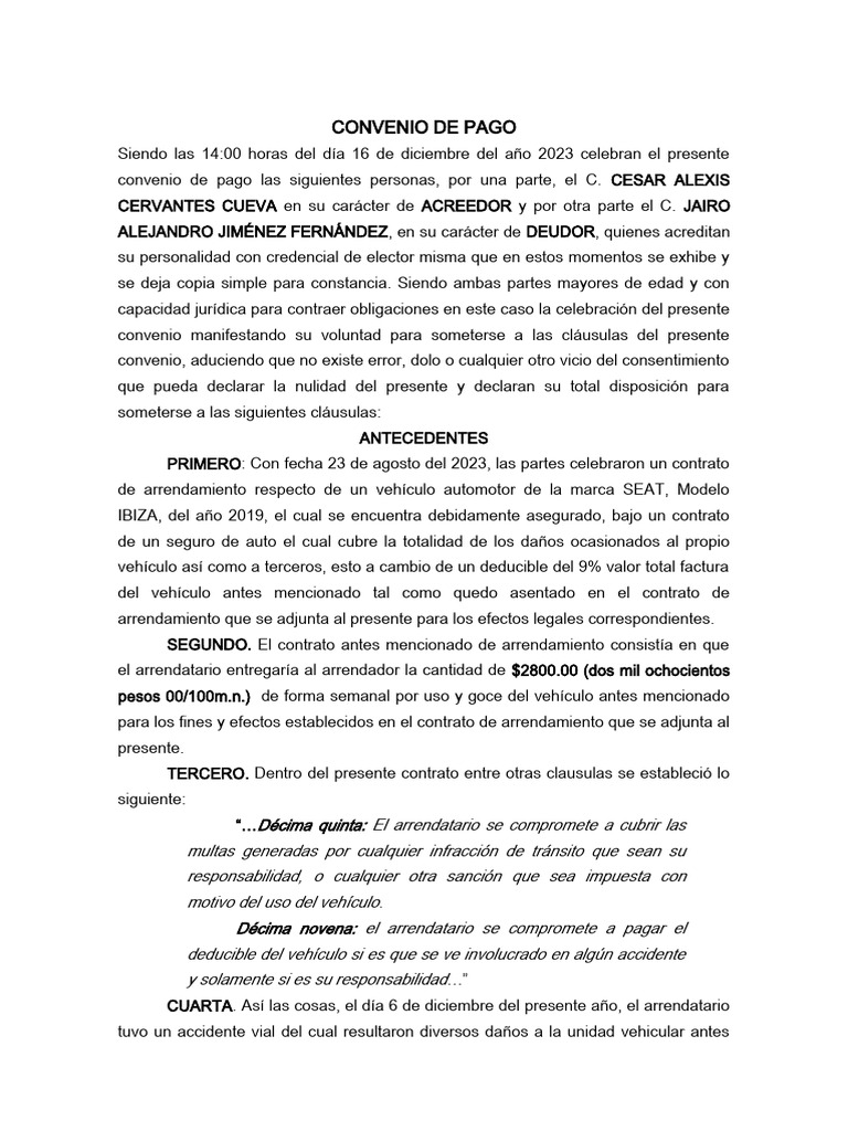 Convenio Pago | PDF | Pagos | Derecho empresarial