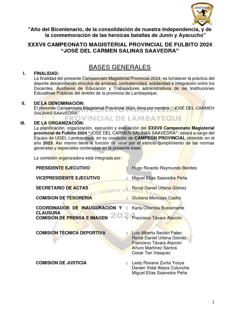 BASES 2024 FINAL Modificada 23-04-24 | PDF | Árbitro | Documento de identidad
