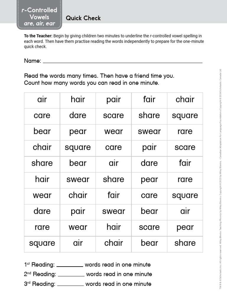 Are Air Ear | PDF | Phonics | Writing