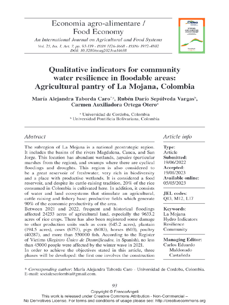 2023 - Taborda - Mojana - Community Water Resilience in Floodable | PDF