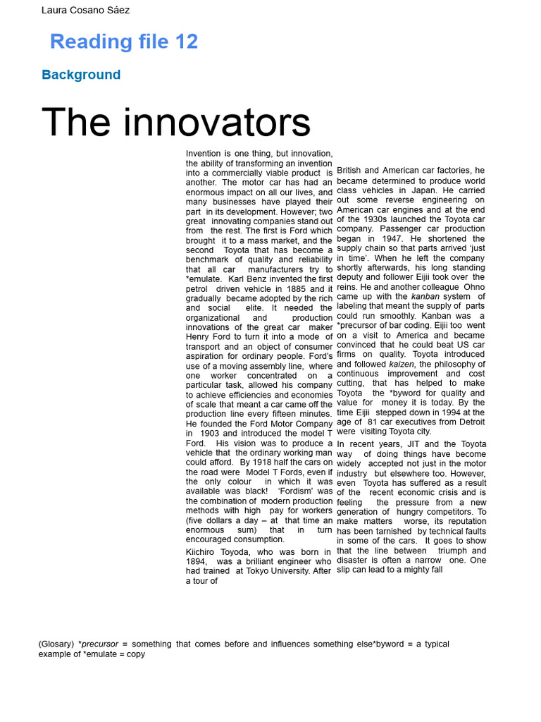 Reading Unit 12 | PDF | Lean Manufacturing | Car