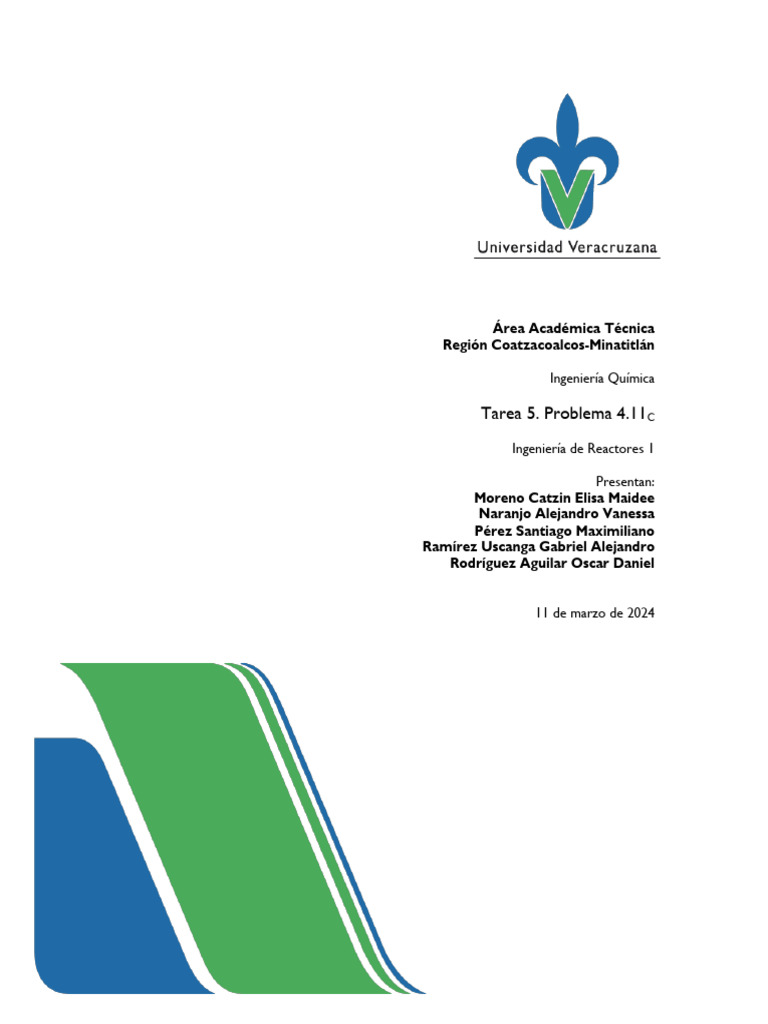 Ing. Reactores I - Tarea 5 - Equipo 6 | PDF | Reactor Quimico | Ciencias fisicas