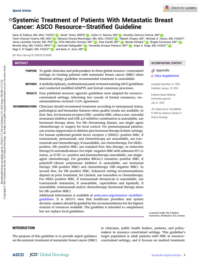 ASCO Guidelines Metastatic Breast Cancer | PDF | Therapy | Breast Cancer