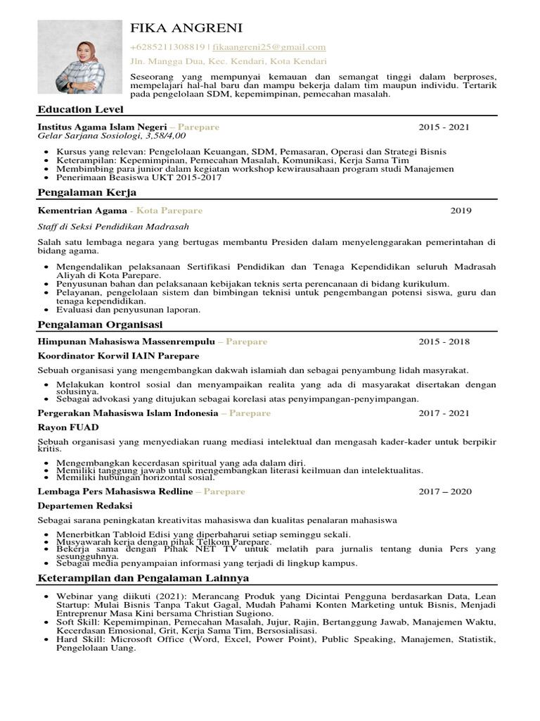 Curriculum Vitae FIKA ANGRENI | PDF