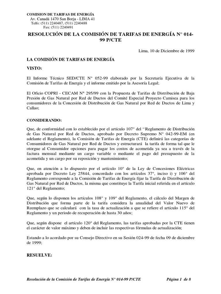 0.-RE014-1999 - Facturación Dela Red Principal | PDF | Economias