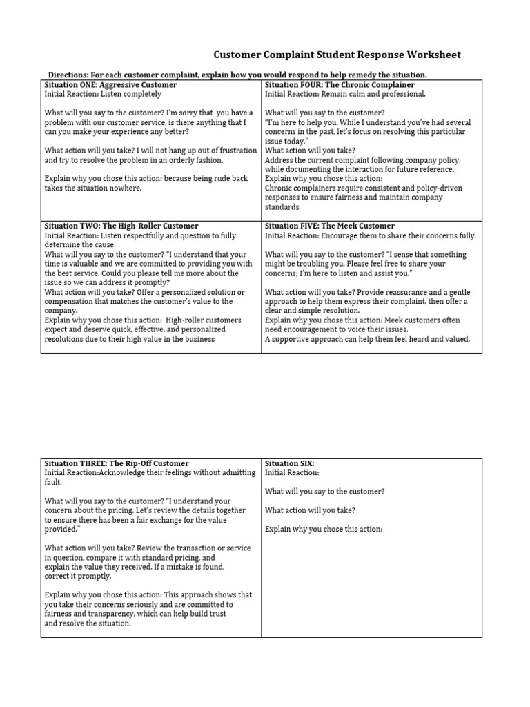 Customer Complaint Student Response Worksheet | PDF | Social Psychology
