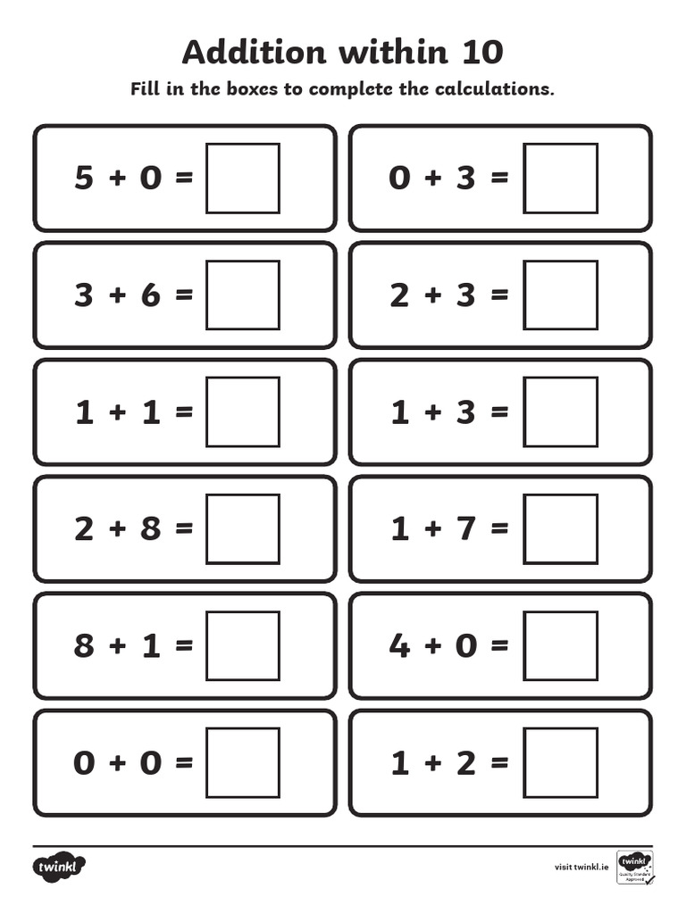 Addition Within 10 Worksheet | PDF | Teaching Methods & Materials