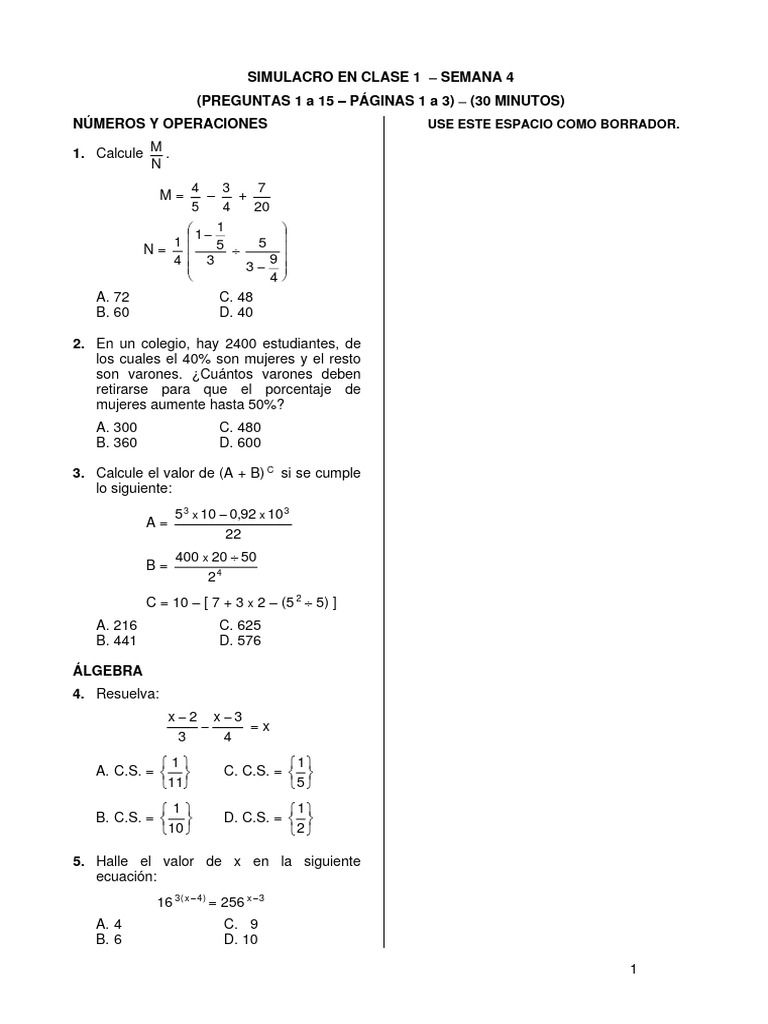 Semana 4 - Simulacro en Clase | PDF | Matemáticas