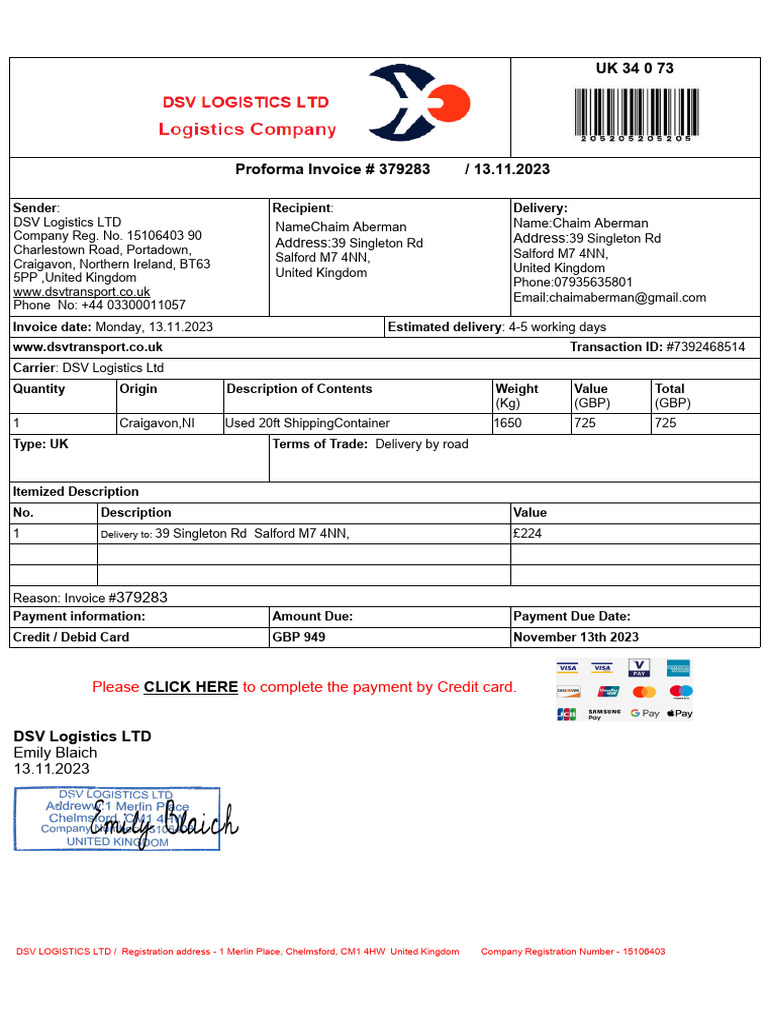 Proforma Invoice 379283 Shipping Container | PDF | Payments