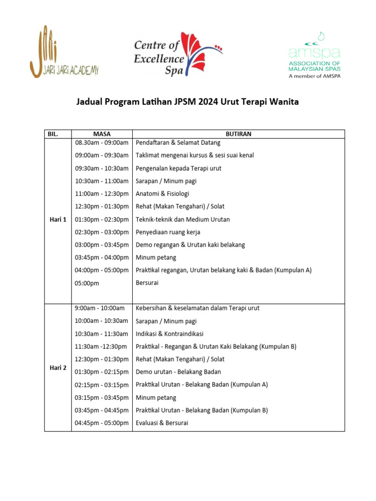 Jadual Lengkap Program Latihan Urut Terapi Wanita | PDF