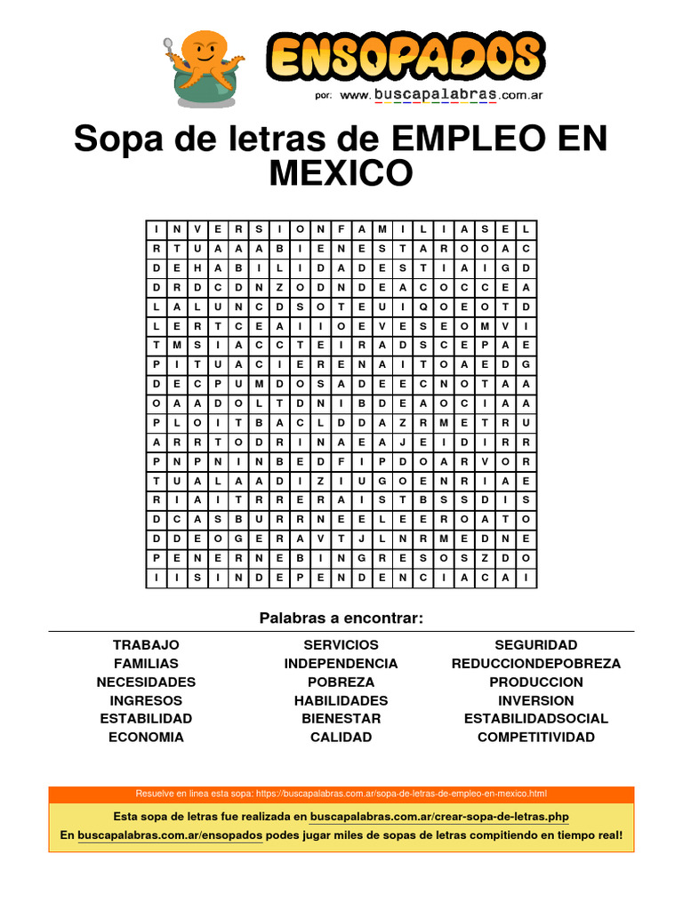 Sopa de Letras: Empleo en México | PDF | Economias | Ciencias económicas