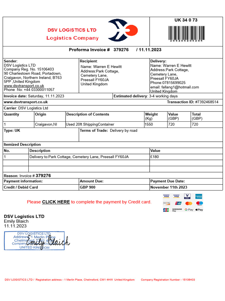 Proforma Invoice 379276 Shipping Containerv1 | PDF | Payments