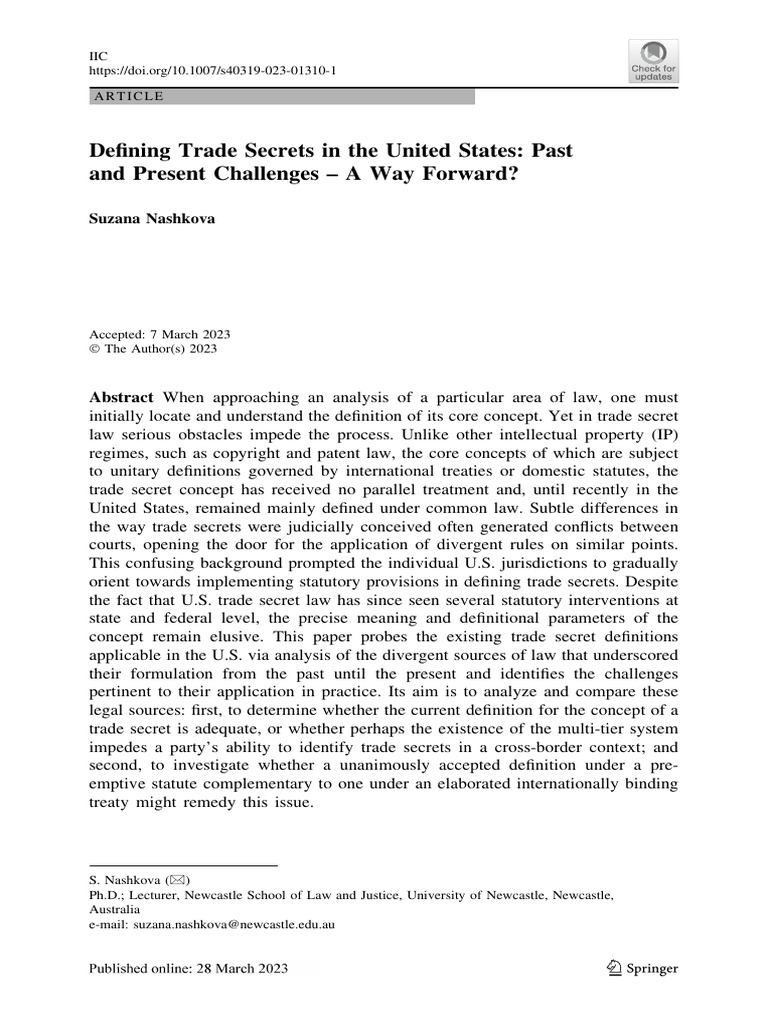 Defining Trade Secrets in The United States Past A | PDF | Trade Secret ...