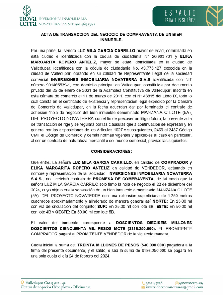 Acta Trans Nova Luz Mila | PDF | Documento de identidad