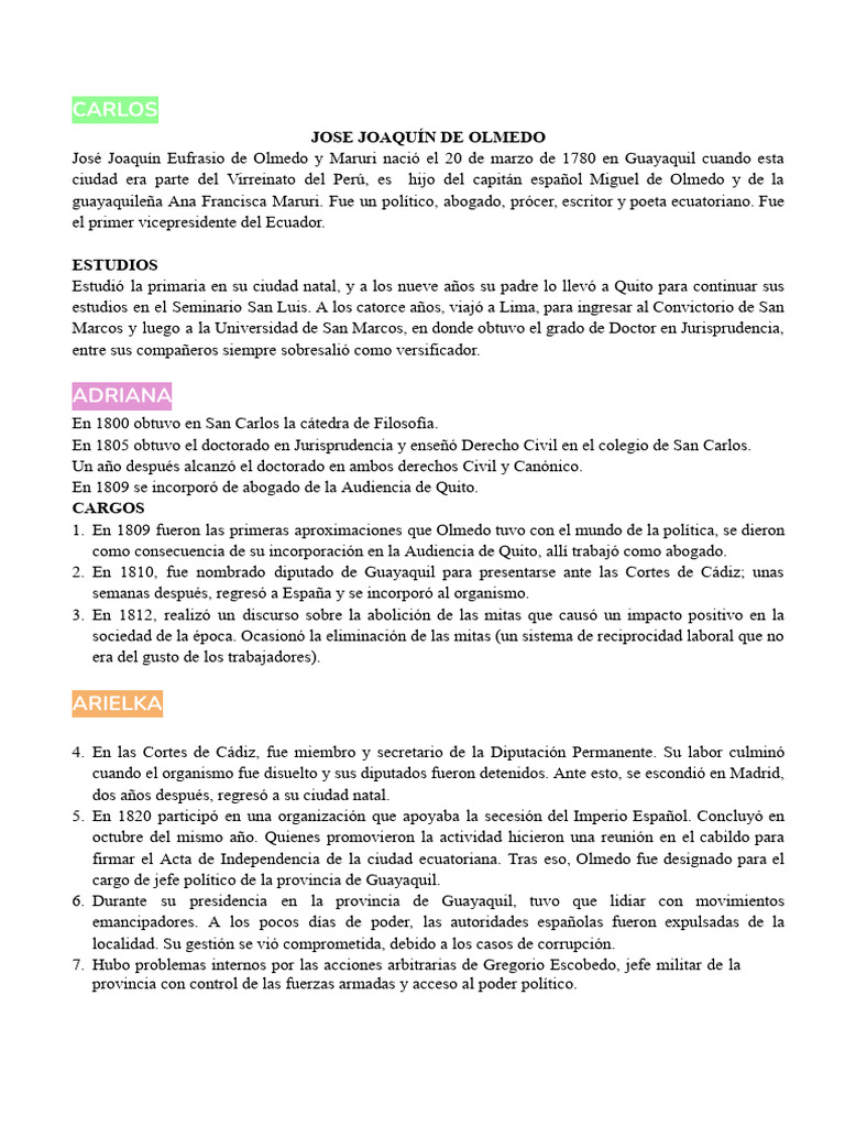 José Joaquín de Olmedo: Vida y Obras | PDF