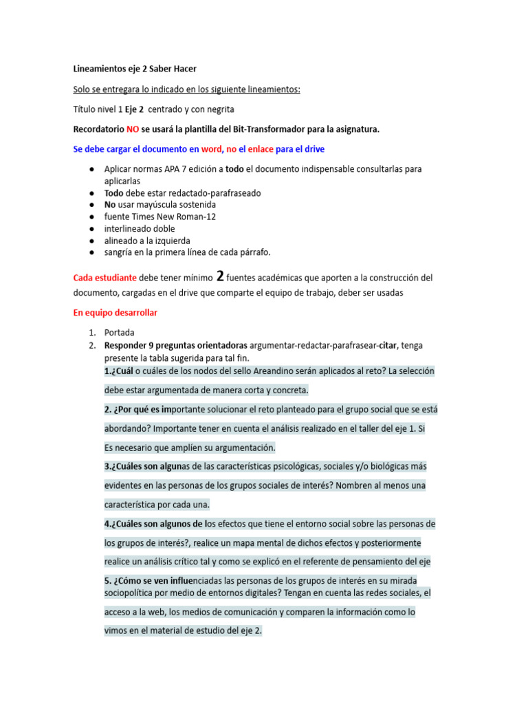 Copia v1 Eje 2 Saber Hacer Lineamientos | PDF | Arte