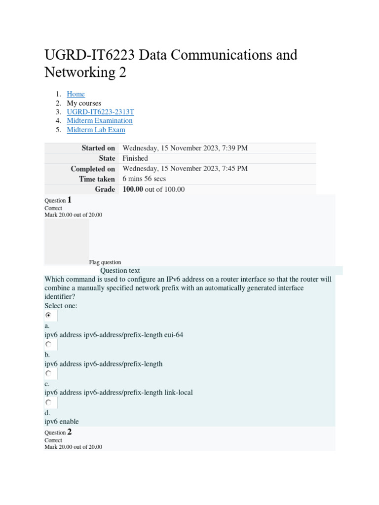 Data Communications And Networking 2 Midterm Lab Answer Pdf Router Computing I Pv6