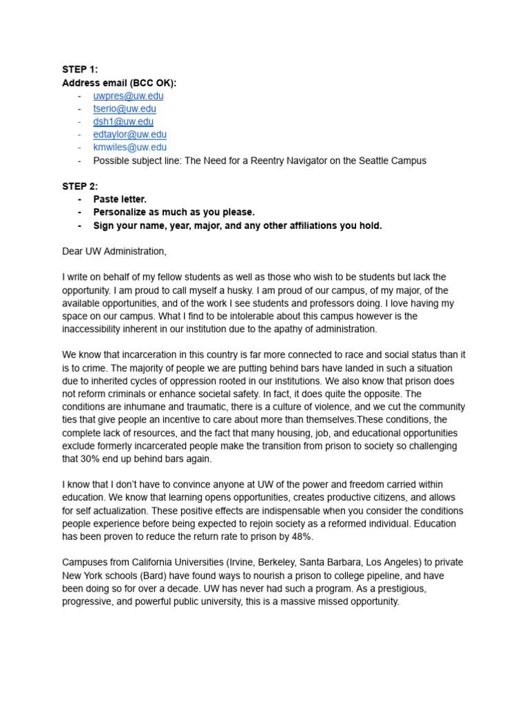 Call To Action Letter | PDF | Prison
