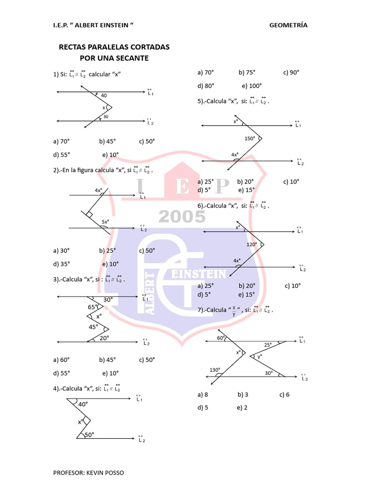 Rectas Paralelas Cortadas Por Una Secante Albert Secundaria | PDF