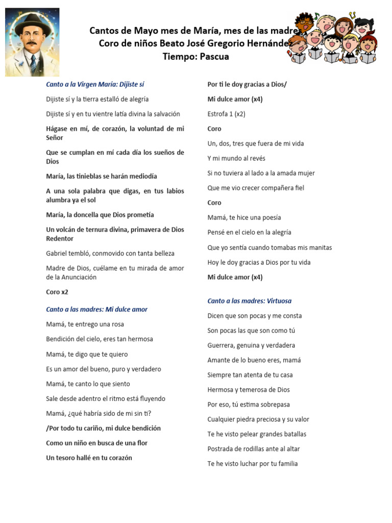 Cantos Mes De María Y De Las Madres Pdf María Madre De Jesús Amor