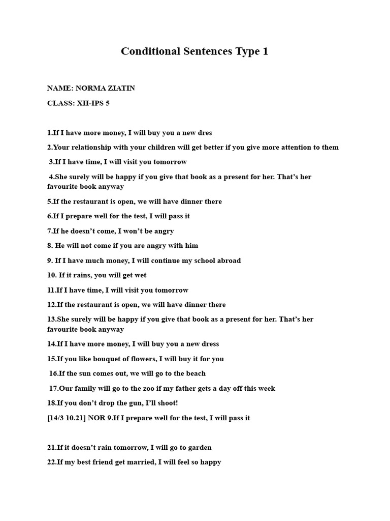 Conditional Sentences Type 1 | PDF