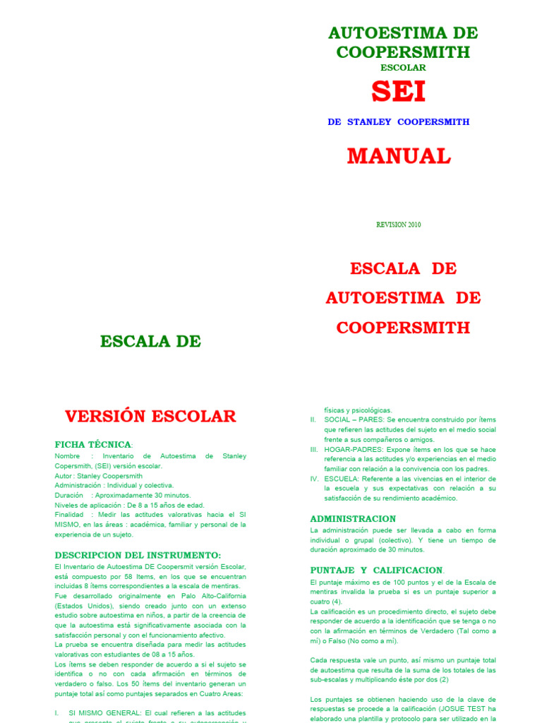 Escala de Autoestima Escolar Coopersmith | PDF | Validez (Estadísticas ...