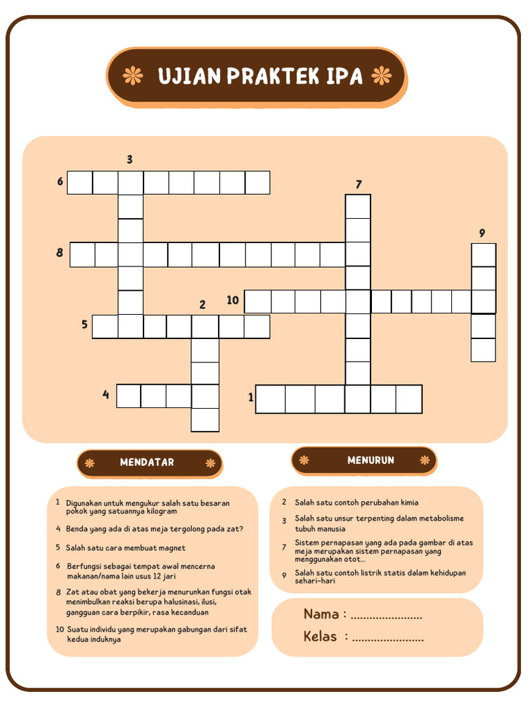 Lembar Kerja Teka-Teki Silang Sistem Pencernaan Cokelat Sederhana | PDF