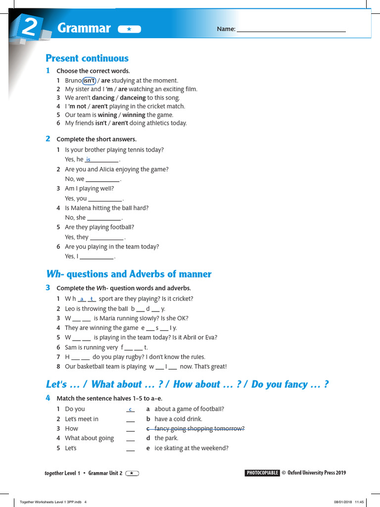 Together 1 Worksheets Unit2 | PDF | Adverb | Syntax