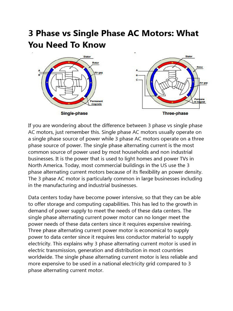 3 Phase Vs Single Phase AC Motors | PDF | Electric Motor | Alternating ...