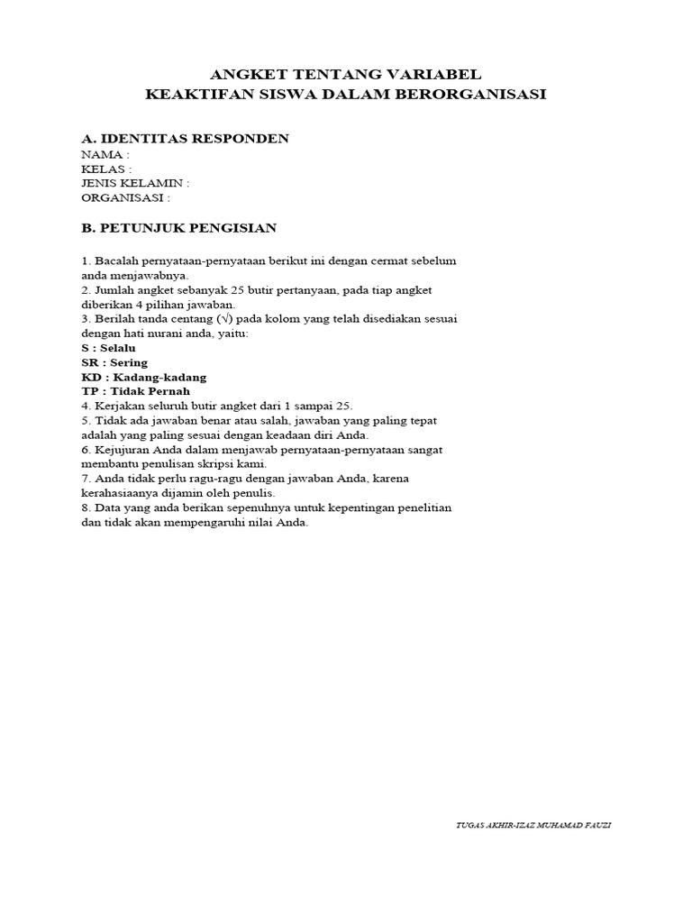 Angket Tentang Variabel | PDF