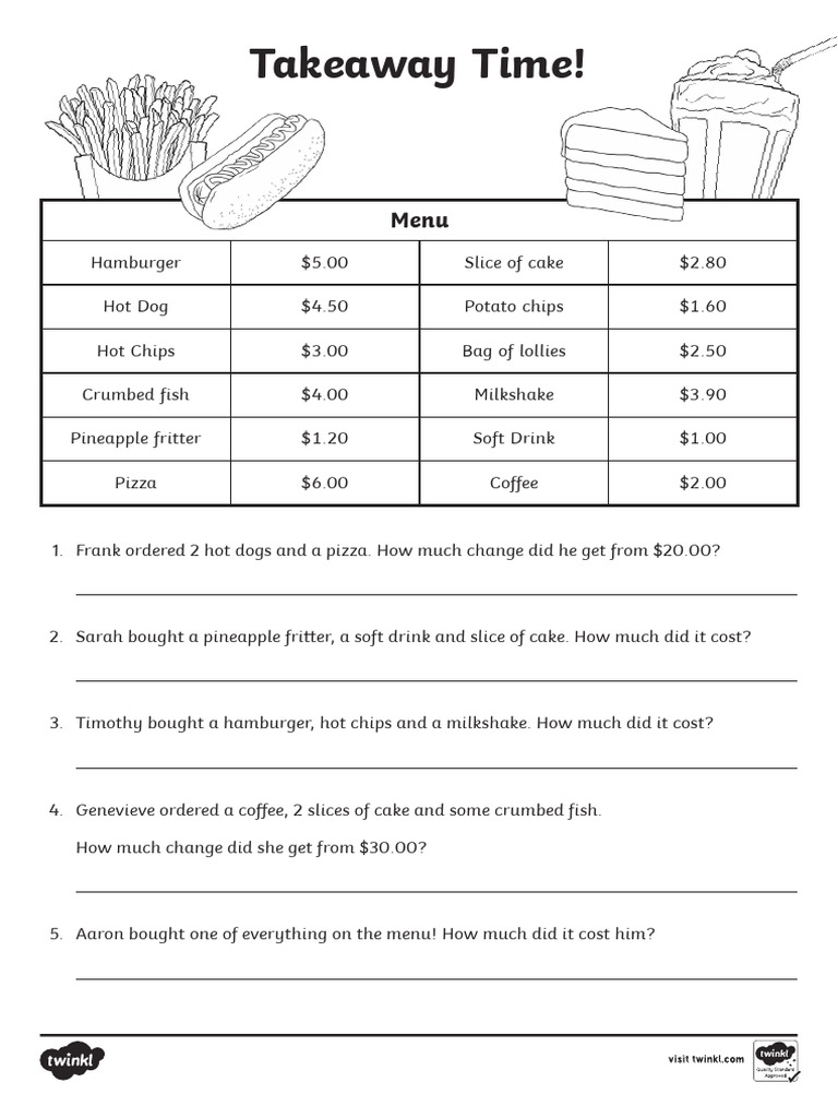 Math Fun with Takeaway Menu | PDF